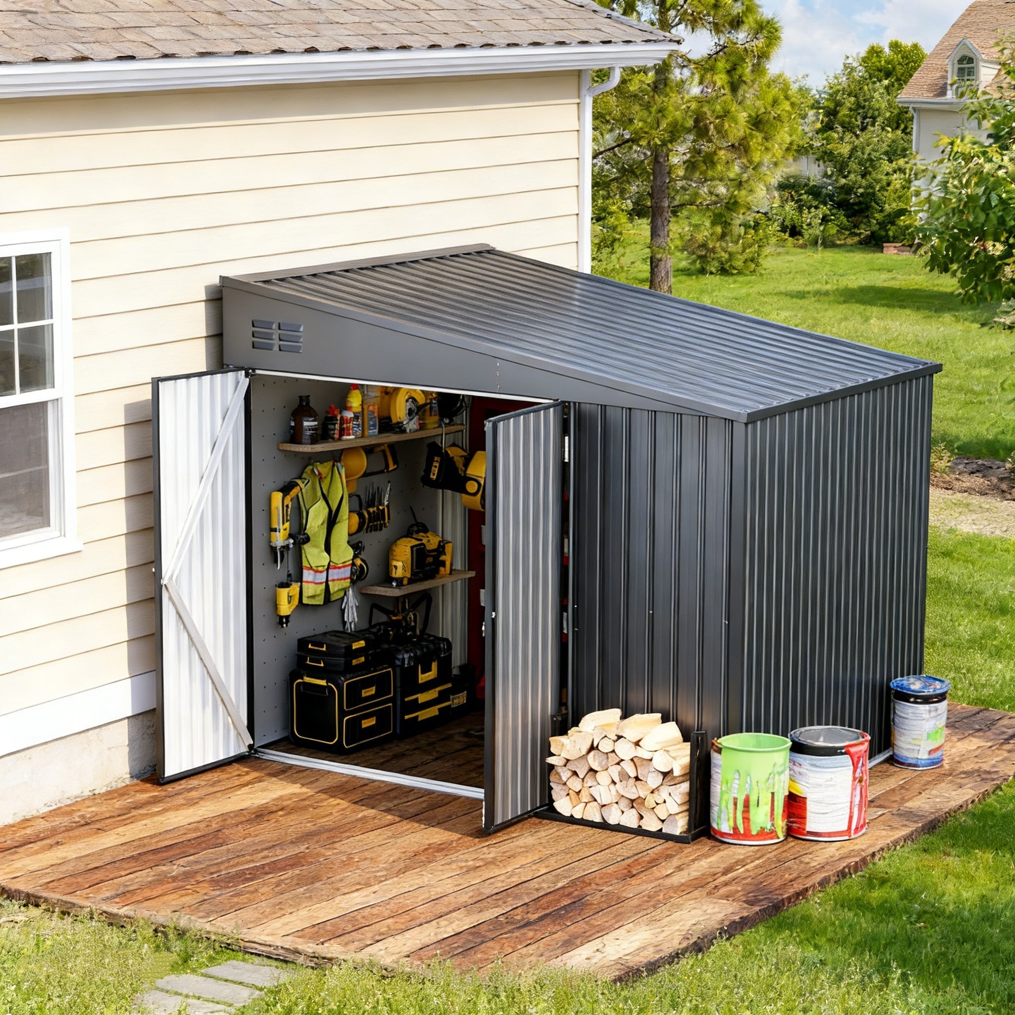 YODOLLA 8x10 Lean-To Shed – Durable Outdoor Storage Shed in Dark Gray ...