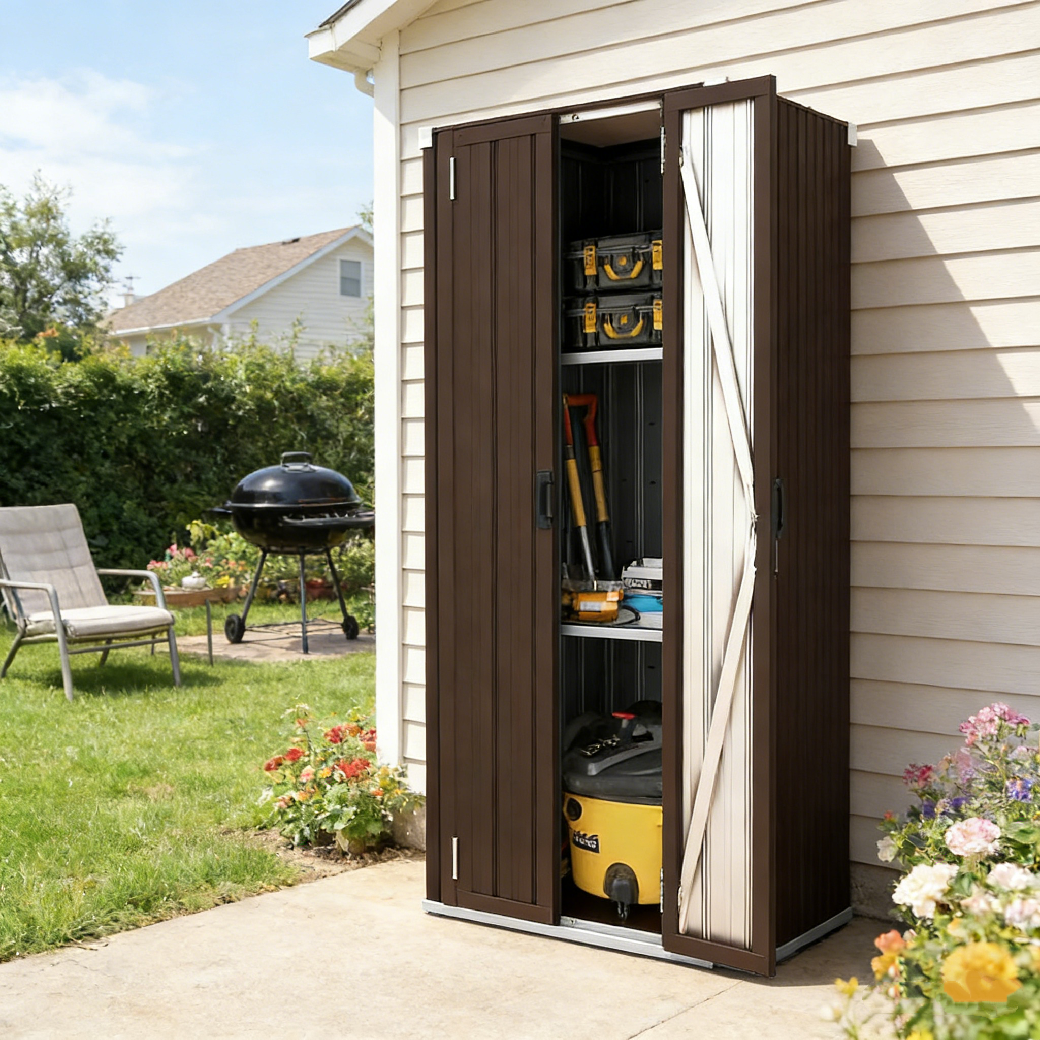 YODOLLA Vertical Garden Storage Shed, Brown – Adjustable Shelves ...